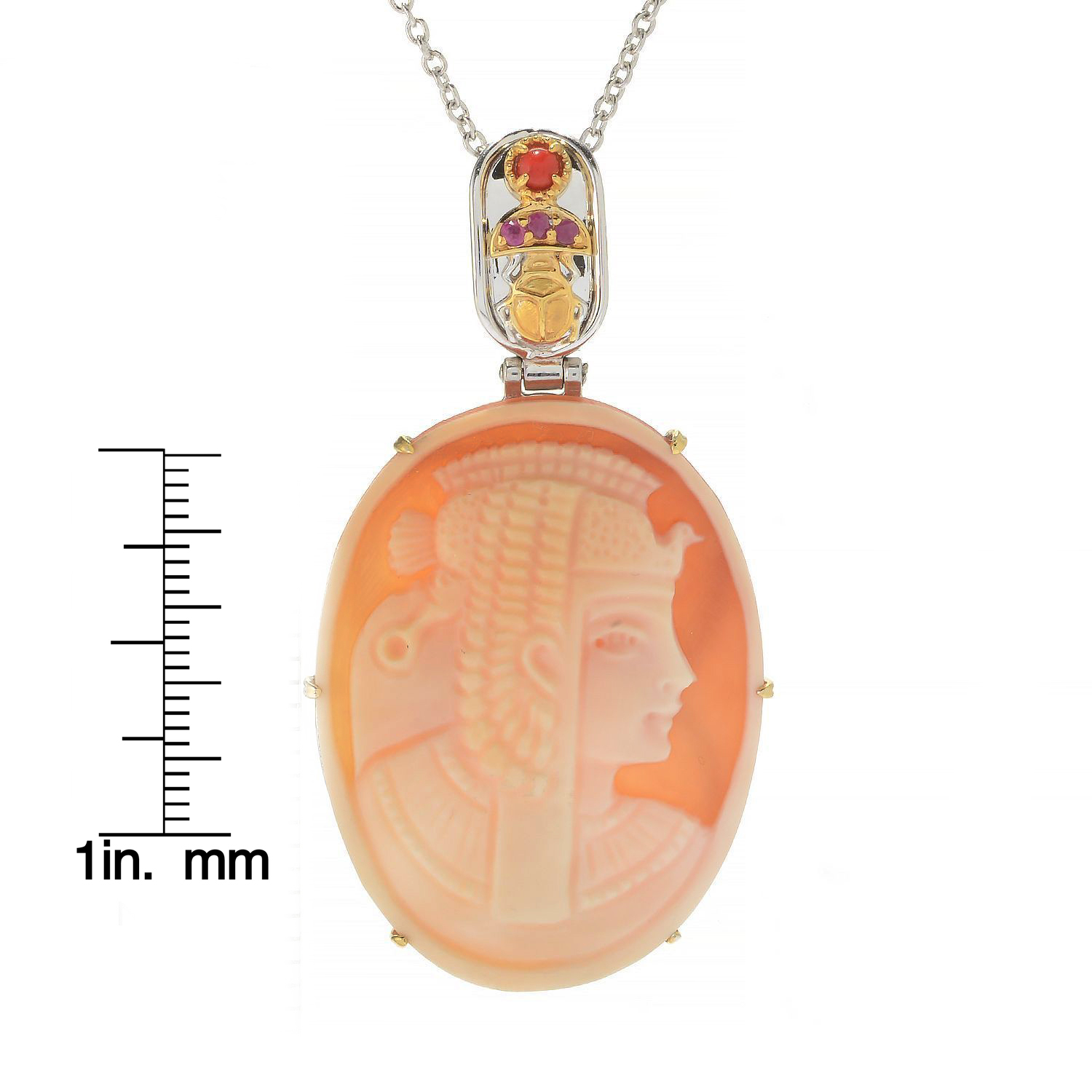 Gems en Vogue Egyptian Cleopatra Carved Shell Cameo Red Coral & Ruby P